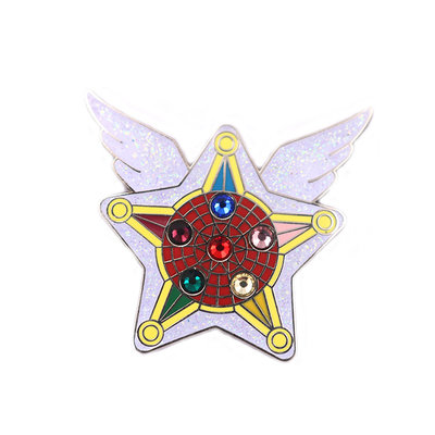 Star And Wing Lapel Enamel Pins , Hard Enamel Lapel Pins Badges With Glitter And Diamond