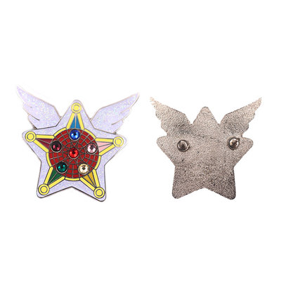 Star And Wing Lapel Enamel Pins , Hard Enamel Lapel Pins Badges With Glitter And Diamond