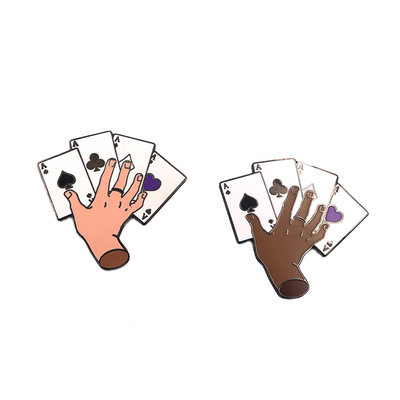 Hand With Poker Black Nickel Plating Lapel Enamel Pins , Hard Enamel Lapel Pins Badges