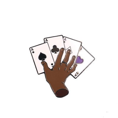 Hand With Poker Black Nickel Plating Lapel Enamel Pins , Hard Enamel Lapel Pins Badges