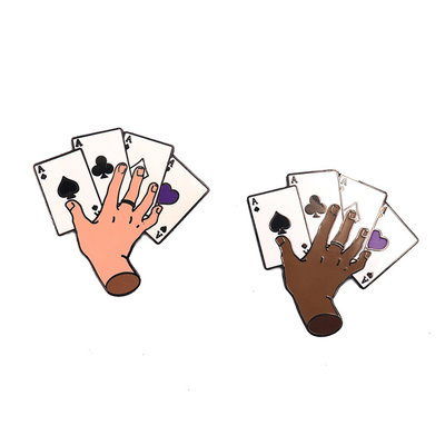 Hand With Poker Black Nickel Plating Lapel Enamel Pins , Hard Enamel Lapel Pins Badges