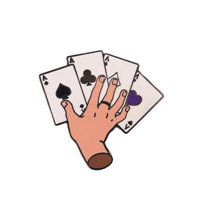 Hand With Poker Black Nickel Plating Lapel Enamel Pins , Hard Enamel Lapel Pins Badges