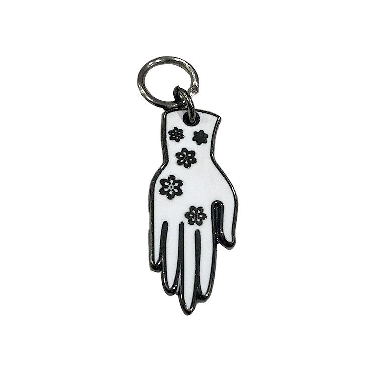 Mini Palm Custom Logo Personalized Metal Keyrings Hard Enamel And Flower Design