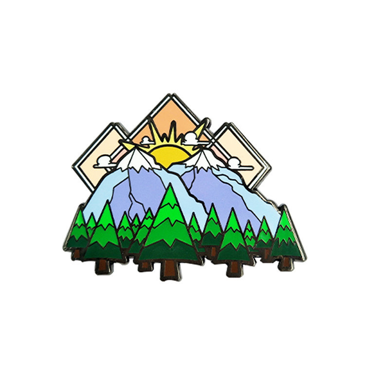 Trees And Sun Hard Enamel Lapel Pins Badges With Black Nickel Plating