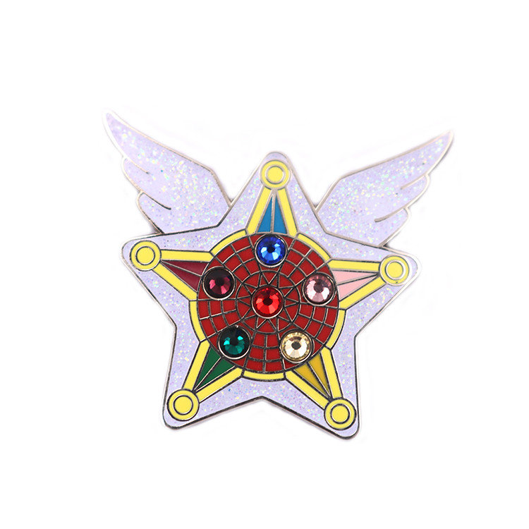 Star And Wing Lapel Enamel Pins , Hard Enamel Lapel Pins Badges With Glitter And Diamond