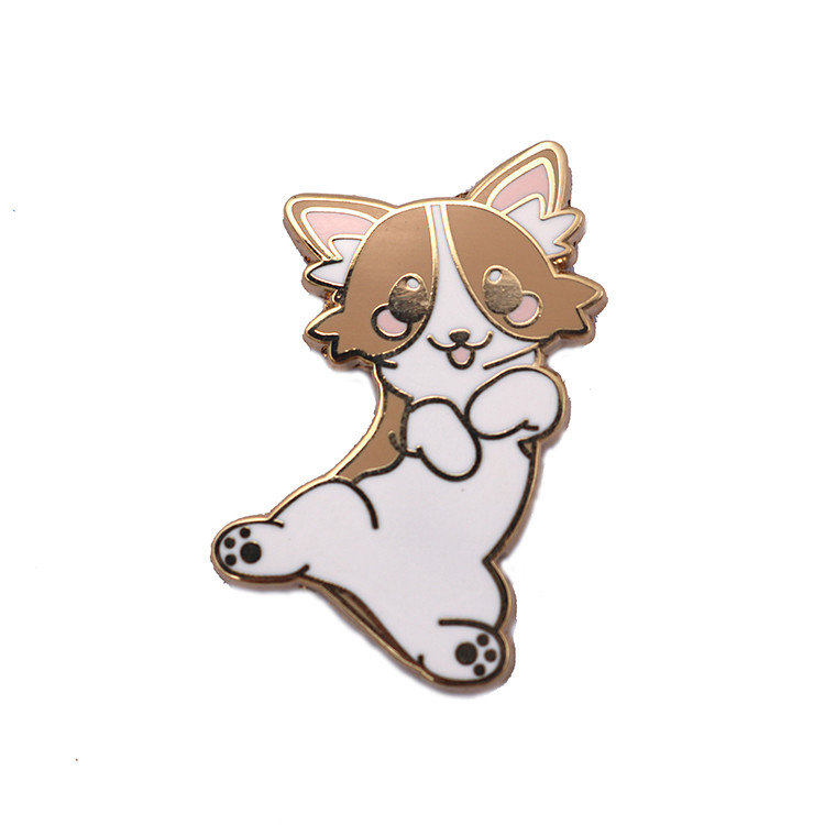 Cute Cartoon Dog Hard Enamel Lapel Pins Badges With Gold Plating , Gold Color