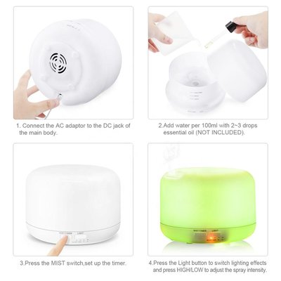 Usb Types 500ml Capacity Aromatherapy Ultrasonic Air Humidifier 12W Power