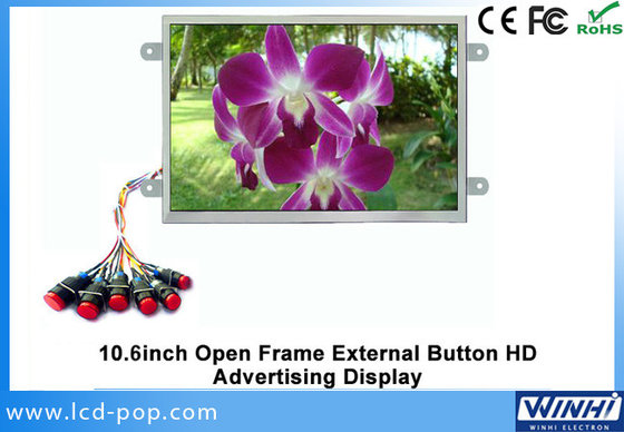 10 inch HD LCD Digital Signage , 12V Open Frame Push Button Advertising Players