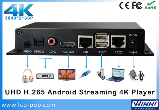 UHD 3840 × 2160p 4k Android Streaming Digital Signage Player Support Multi - Language