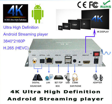 ARM Cortex A9 Quad Core 4K Android Streaming HD Codec Media Player For Airports