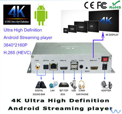 Android 4.3 4K Digital Signage Player , Portable Hdd Media Player 500Mhz