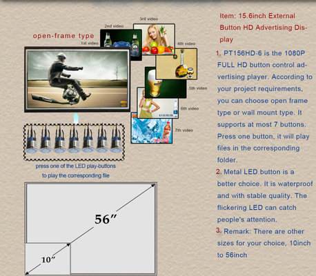 ODM 15.6 Inch Open Frame LCD Display Bluetooth HD Digital Signage Player