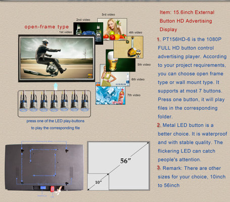 15.6 Inch Open Frame LCD Monitor , HD LCD Advertising Display with VGA HDMI port