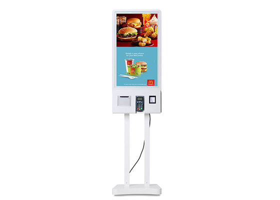 27 Inch Lcd AD Display Restaurant Fast Food Self Ordering Kiosk With Ticket Printer