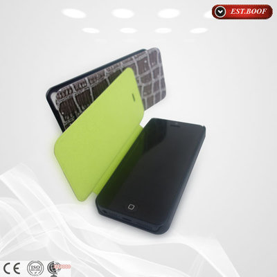 Scratch Resistant Pu Leathe Wallet Cell Phone Cases Green For Iphone 4 / 4s / 5 / 5c