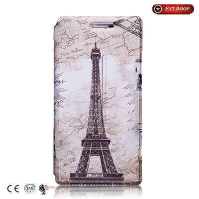 Clear Illustration PU Leather Fit  Smart Cover Cases For Huawei P7