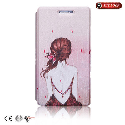 Clear Illustration PU Leather Fit  Smart Cover Cases For Huawei P7