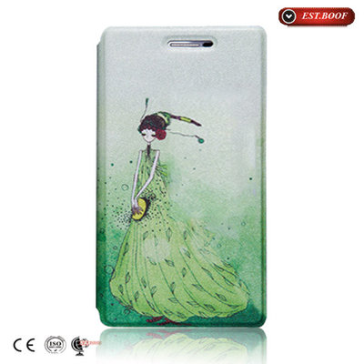 Clear Illustration PU Leather Fit  Smart Cover Cases For Huawei P7