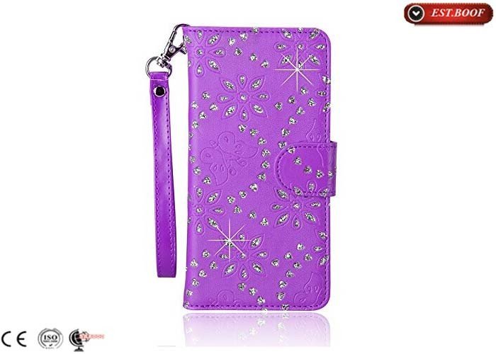 Purple Apple Iphone Leather Cases , customized flip cell phone cases