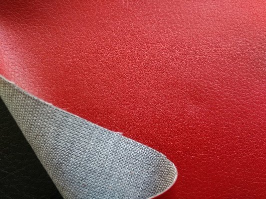 PU Polyurethane Leather Fabric , Red Faux Leather Upholstery Material