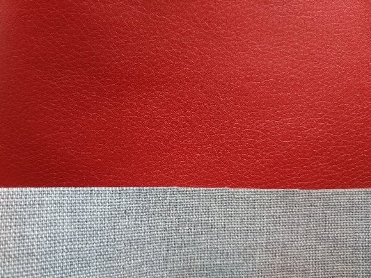 PU Polyurethane Leather Fabric , Red Faux Leather Upholstery Material