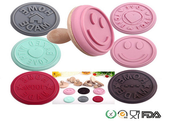 Custom Orange , Black Silicone Cookie Stamp / Wooden Handle Rubber Stamp