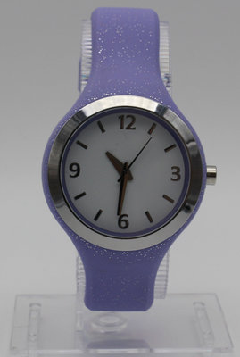 Purple Silicone Wristband Watch With Glitter Band Big Face For Woman
