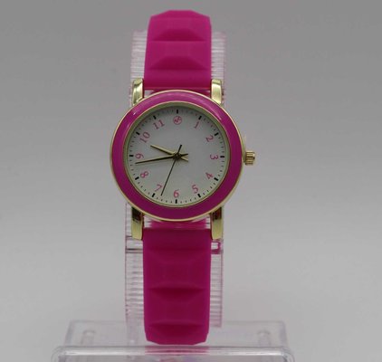 Pink Silicone Wristband Watch Leisure Style For Girls CE / ROHS
