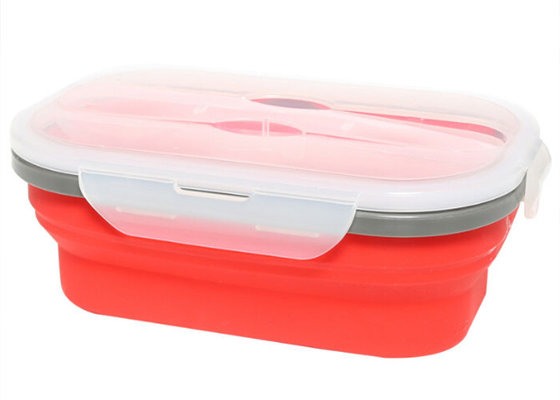 800ml Collapsible Silicone Lunch Box Square Shape With Lock Lid Red