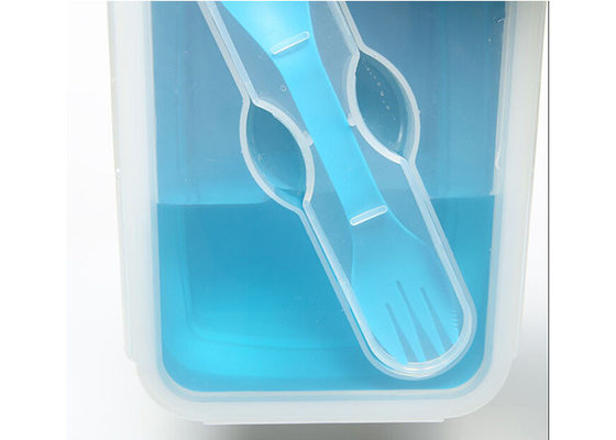 1L Foldable Food Grade Silicone Lunch Box With Spoon / Fork Blue