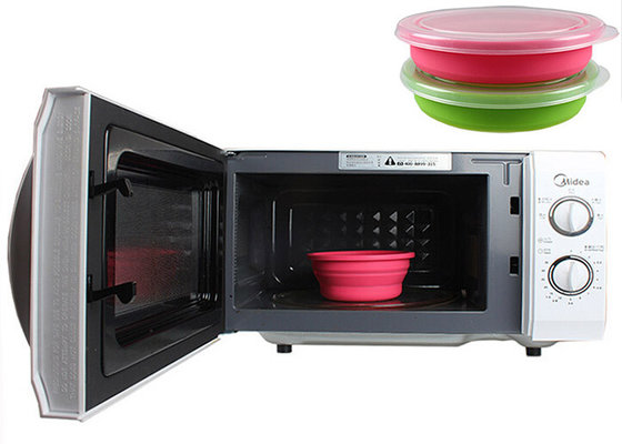 Household Pink Silicone Lunch Box Folding Telescopic Microwave Safe Use