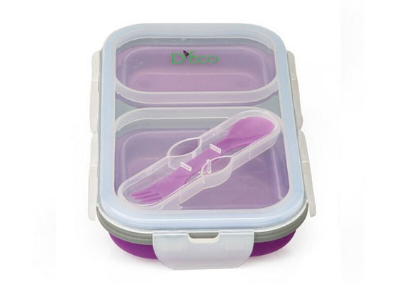 Purple Leakproof Silicone Collapsible Lunch Box Tow Compartment Style