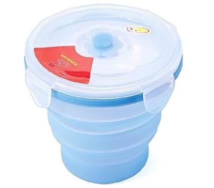 Rubber mixing bowls 2 folding round silicone collapsible box, silicone lunch box OEM / ODM custom service offer