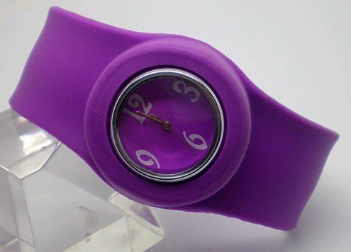 OEM Yellow / Purple Silicone Slap Bracelet Watch With Customized Logos