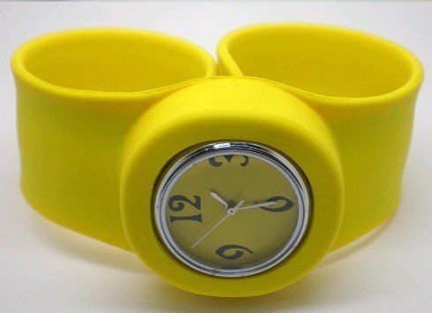OEM Yellow / Purple Silicone Slap Bracelet Watch With Customized Logos