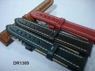 Black, Brown, Red 18mm - 24mm Sports Watches Leather Strap With White Strong Stitching