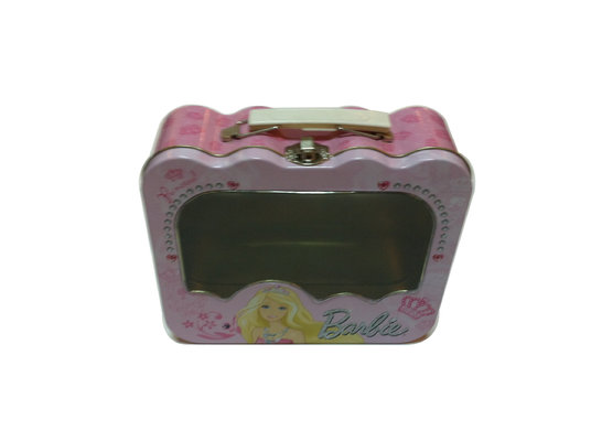 Irregular Geometry Metal Tin Lunch Box , Pink Tin Plate Containers