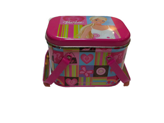 Portable Lunch Metal Tin Containers Two Handles Pink Thickness 0.23mm