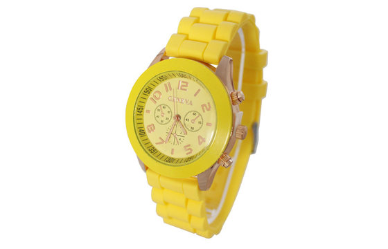 Unisex Yellow Silicone Wristband Watch Water Resistant OEM Watch