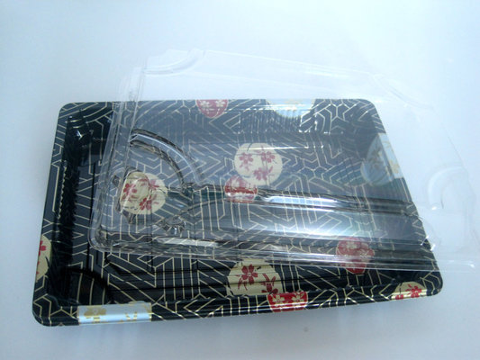 Printing PS Sushi Tray Disposable Salad Bowls With Lid L140 × W80 × H50mm