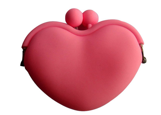Bright Red Heart Shape Silicone Coin Purse Wallet Holder for Girls and Ladies