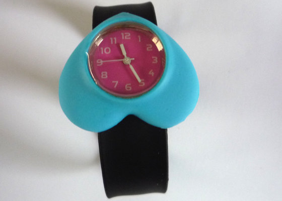 Blue Heart Case Black Bracelet Slap Silicone Wristband Watches with Water Resistant 3ATM