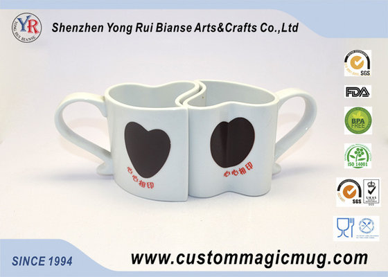Cute Heart Shape Porcelain Couples Coffee Mugs , Porcelain Personalized Coffee Travel Mugs