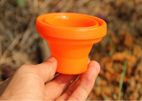Customized Logo Printed Silicone Folding Cup / Orange silicone portable cup 170ml