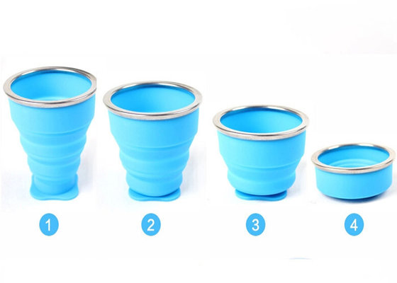Travel camping Eco - friendly collapsible silicone cup With Stainless Steel Opening