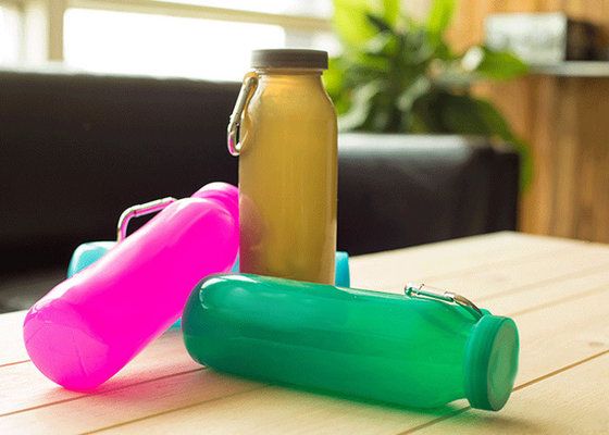 Promotional Folding Silicone Water Bottle Sports With Wrap 22oz. , Wear-Resistant