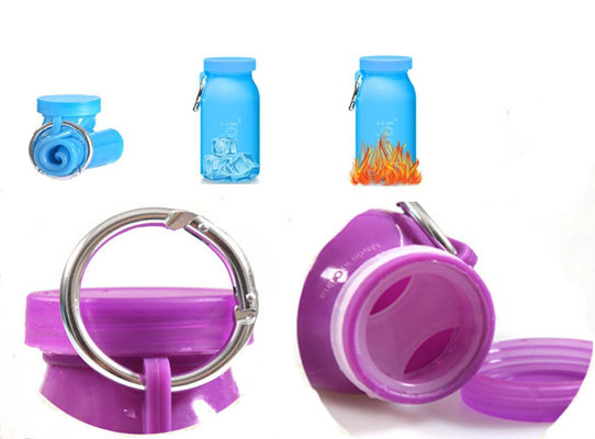 Healthy Eco Squeeze Silicone Water Bottle Reusable 450ml For Travelling , Customized