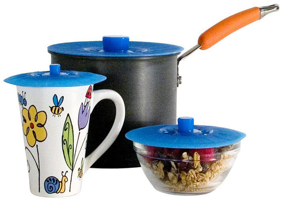 Multi - Function Dustproof  Blue Silicone Cup Cover, silicone mug lid Round shape