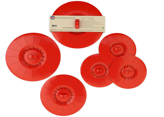 Anti - Slip Heat Resistant Red Silicone Cup Cover Lid 5 Pcs set   Customed