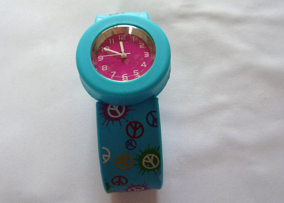 4-Color Printing Blue Slap Silicon Gel Wristband Watches round case 3.6cm(S) 4.4cm(L)